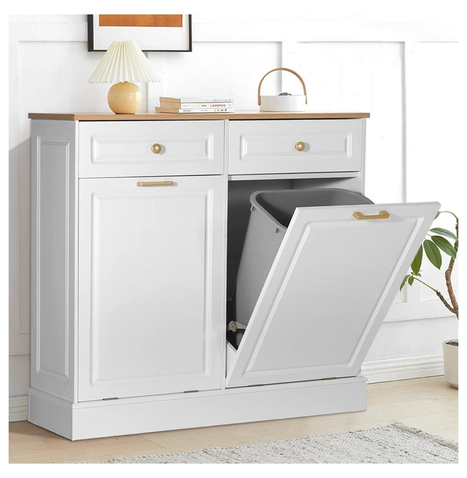 39'' Wooden Pull Out Trash Can Cabinet for Kitchen Island,Tilt Out Bin ...