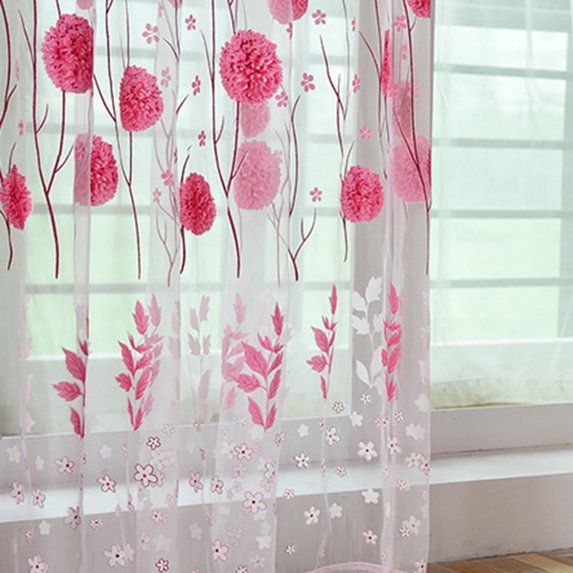 39‘’X78.7‘’ Window Screen Decoration Cluster Flower Tulle Curtain Tulle ...