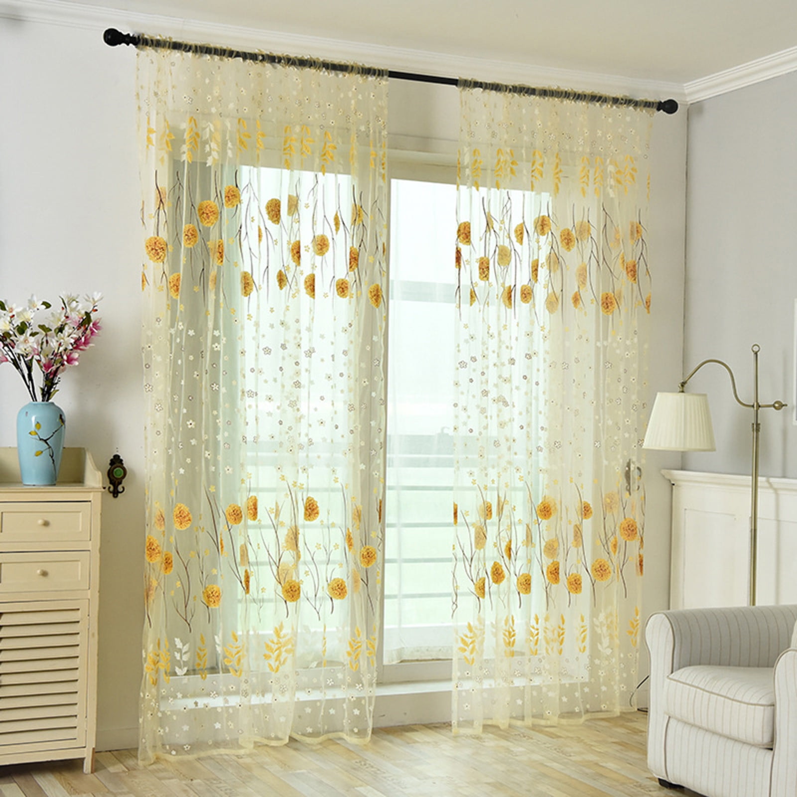 39‘’X78.7‘’ Window Screen Decoration Cluster Flower Tulle Curtain Tulle ...