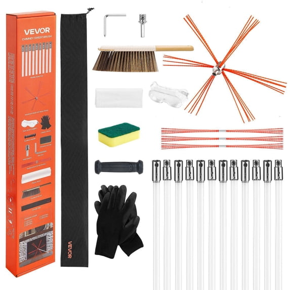 39 ft Extendable Chimney Sweep Cleaning Kit with Replaceable Bristles ...