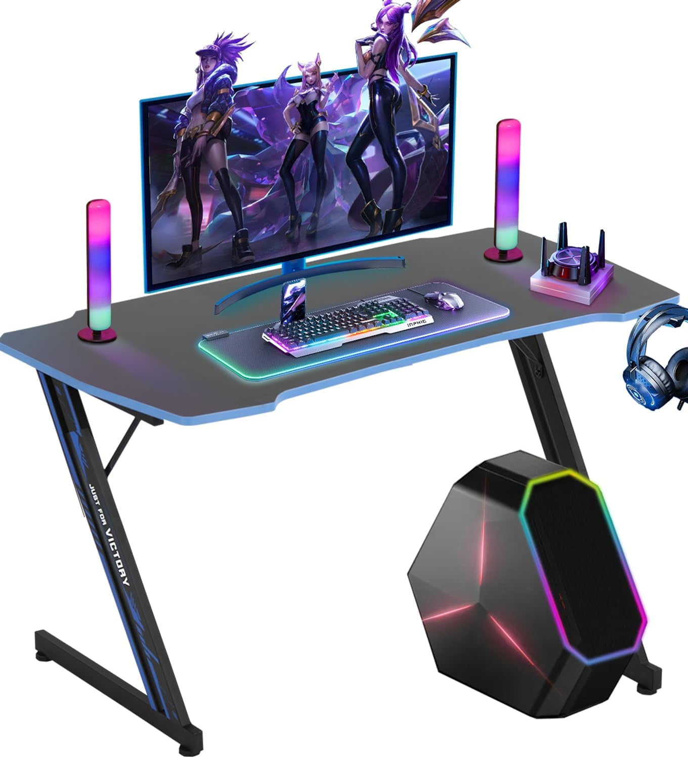 39 in Gaming Desk With Hook - Z-Shaped Computer Table for Home Office ...