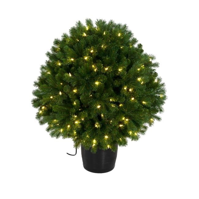 39 in. PE & PVC Burlington Spruce Ball Topiary Potted Tree with LED ...