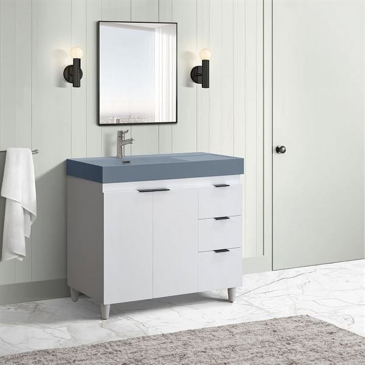 39 in. Single Sink Vanity in White with Dark Gray Composite Granite Top ...