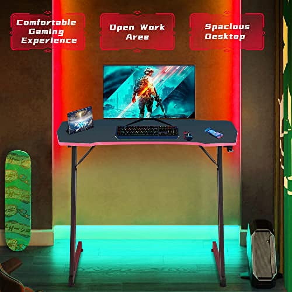 39 inch Gaming Computer Desk PC Z Shaped Table with Headphone Hook ...