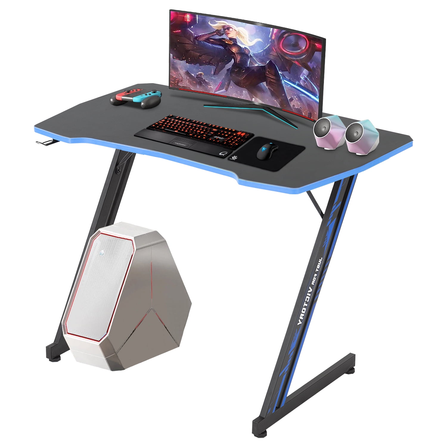 39 inch Gaming Desk Z-Shaped Leg PC Computer Desk with Headphone Hook ...