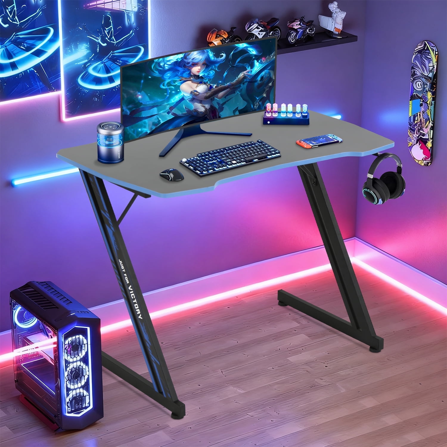 39 inch Gaming Desk Z-Shaped Leg PC Computer Desk with Headphone Hook ...