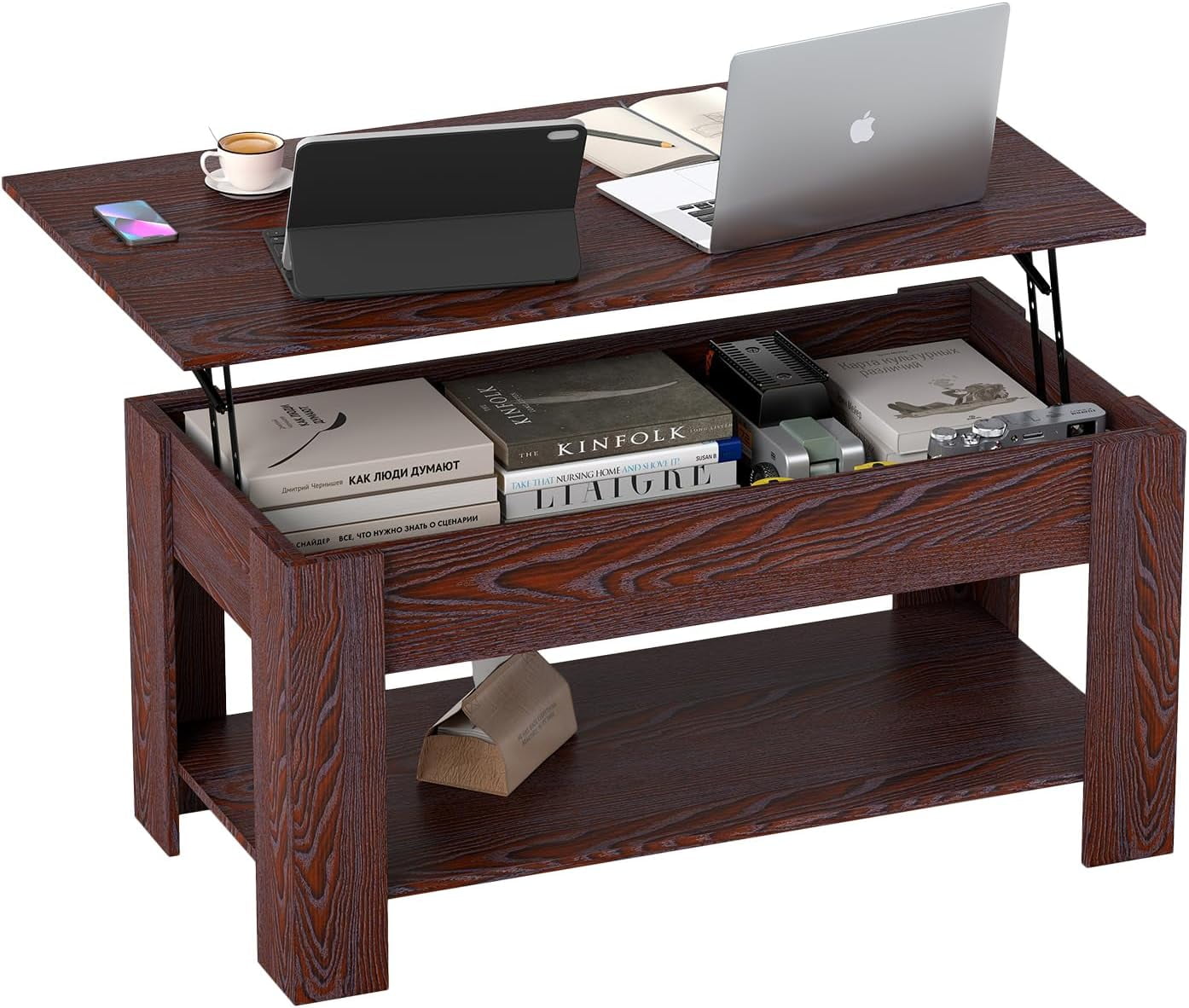 39 inch Lift Coffee Table with Storage Compartment & Lower Shelf,Coffee ...