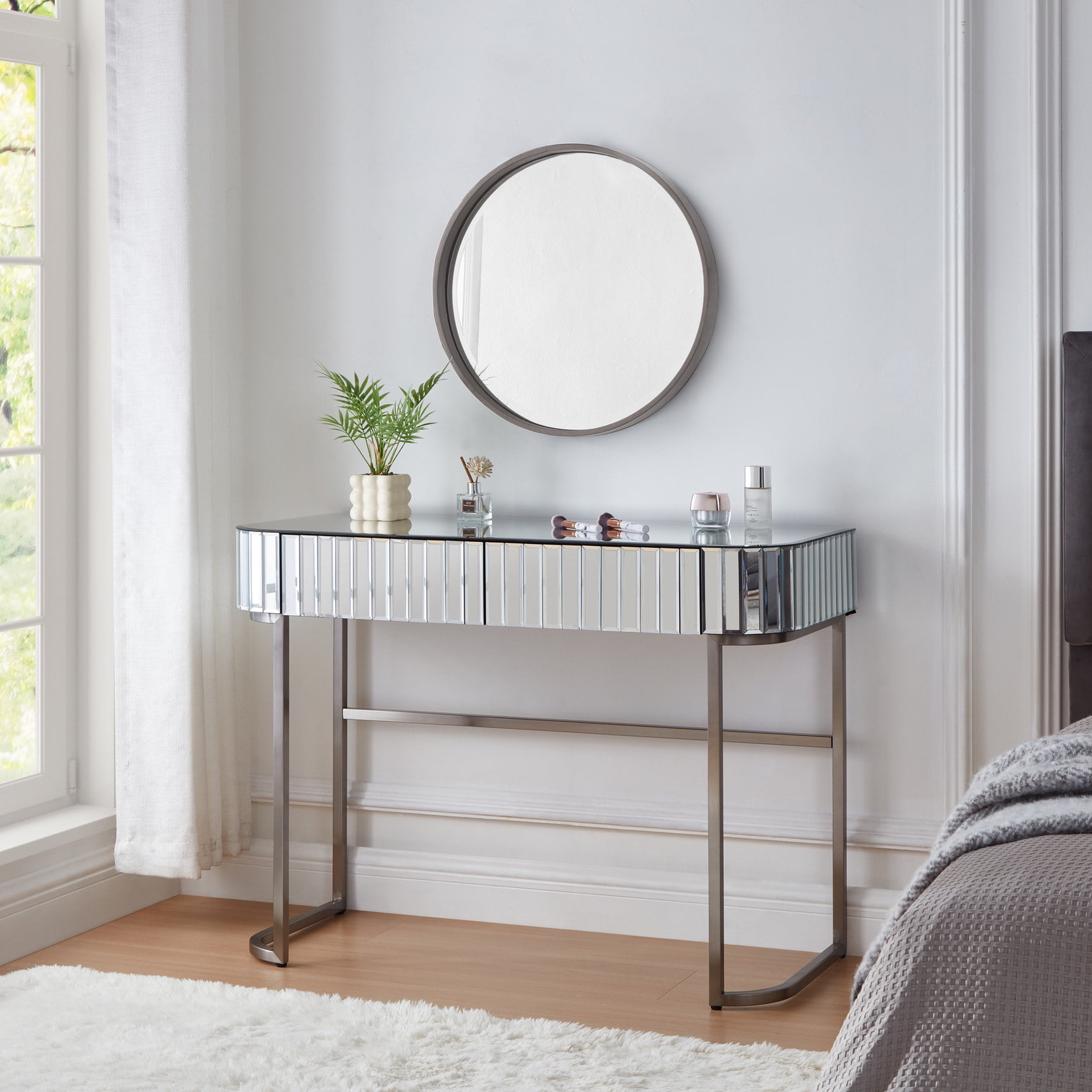 39-inch Mirrored Dressing Table - 2 Drawers for Makeup Storage - Office ...