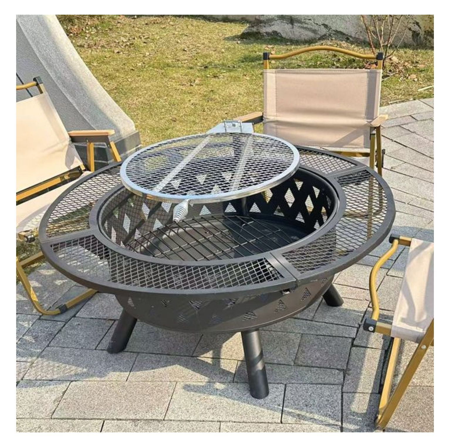 39-inch , outdoor wood-burning barbecue pit bowl, steel round table for ...