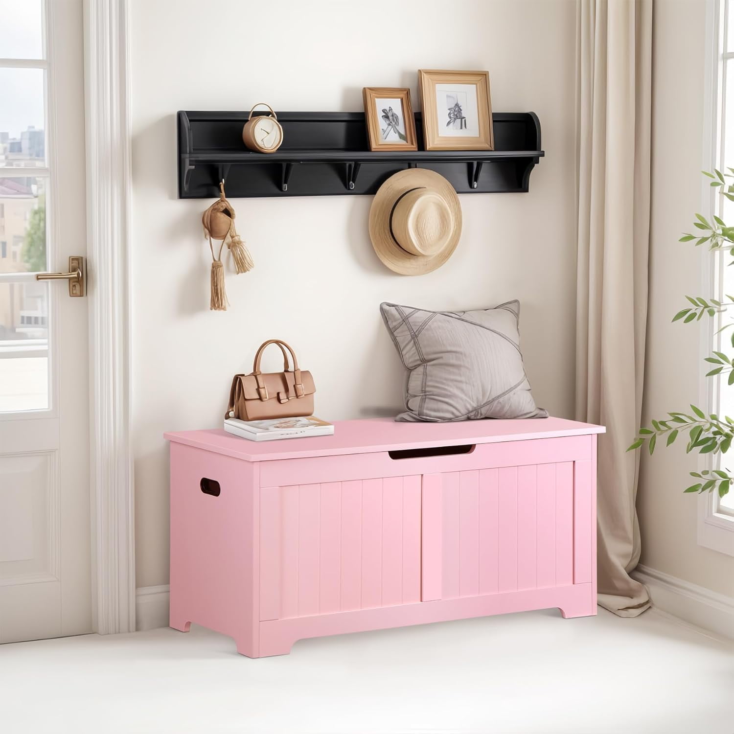 39 inches Wooden Storage Chest, Lift Top Storage Trunk with 2 Safety ...