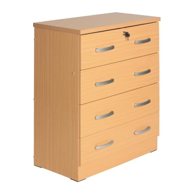 39 x 29 x 16 in. Cindy 4 Drawer Chest Wooden Dresser with Lock, Beech ...