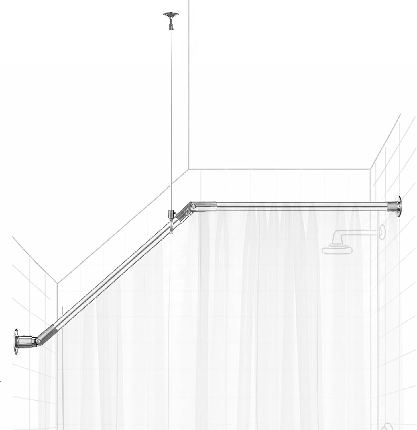39" x 39" Sloped Ceiling Shower Rod, Corner Shower Curtain Rod for ...