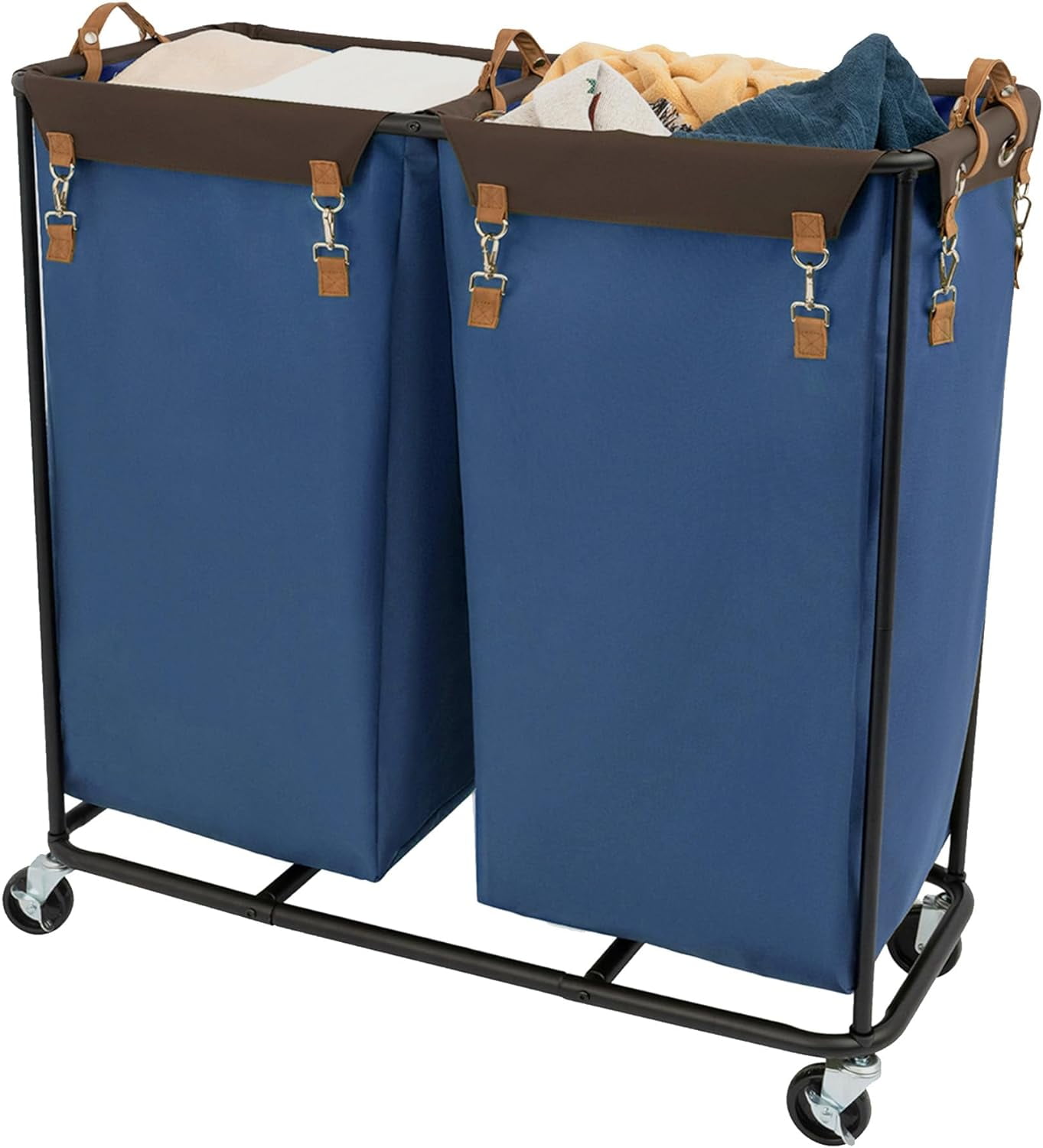 390L Extra Large Lanudry Hamper with Wheels, Laundry Basket with Wheels 2 Sections, Clothes ...