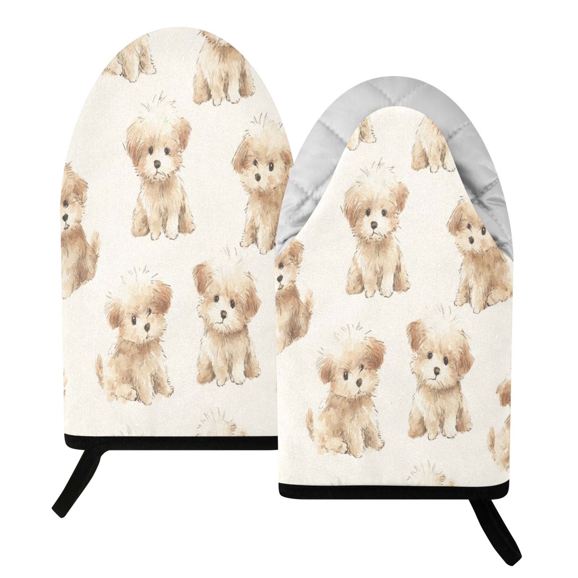 392°F Heat Resistant Oven Mitts 2 Pack Cute Maltese Puppy Repeat Print ...