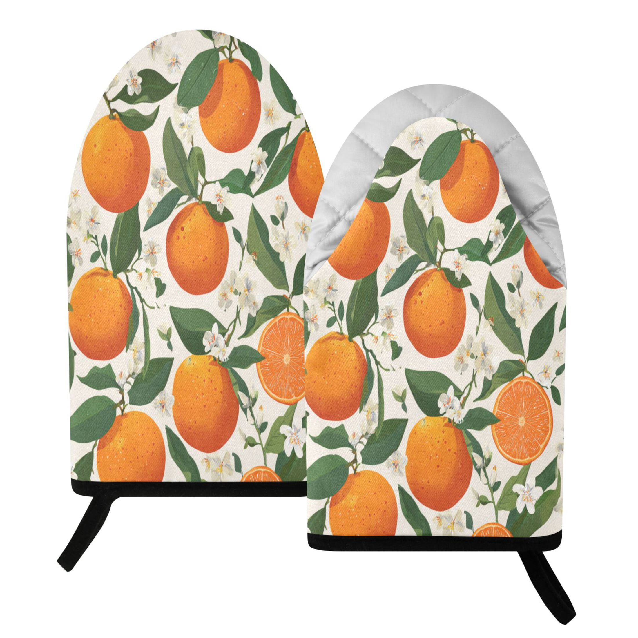 392°F Heat Resistant Oven Mitts 2 Pack Orange Blossom Pattern Fish ...