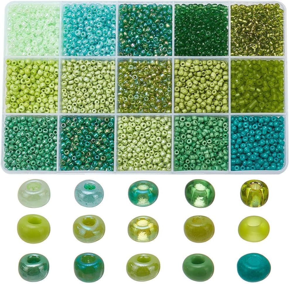 About 3990 Pcs Glass Pony Beads 3mm Green Yellow Round Lustered Baking ...