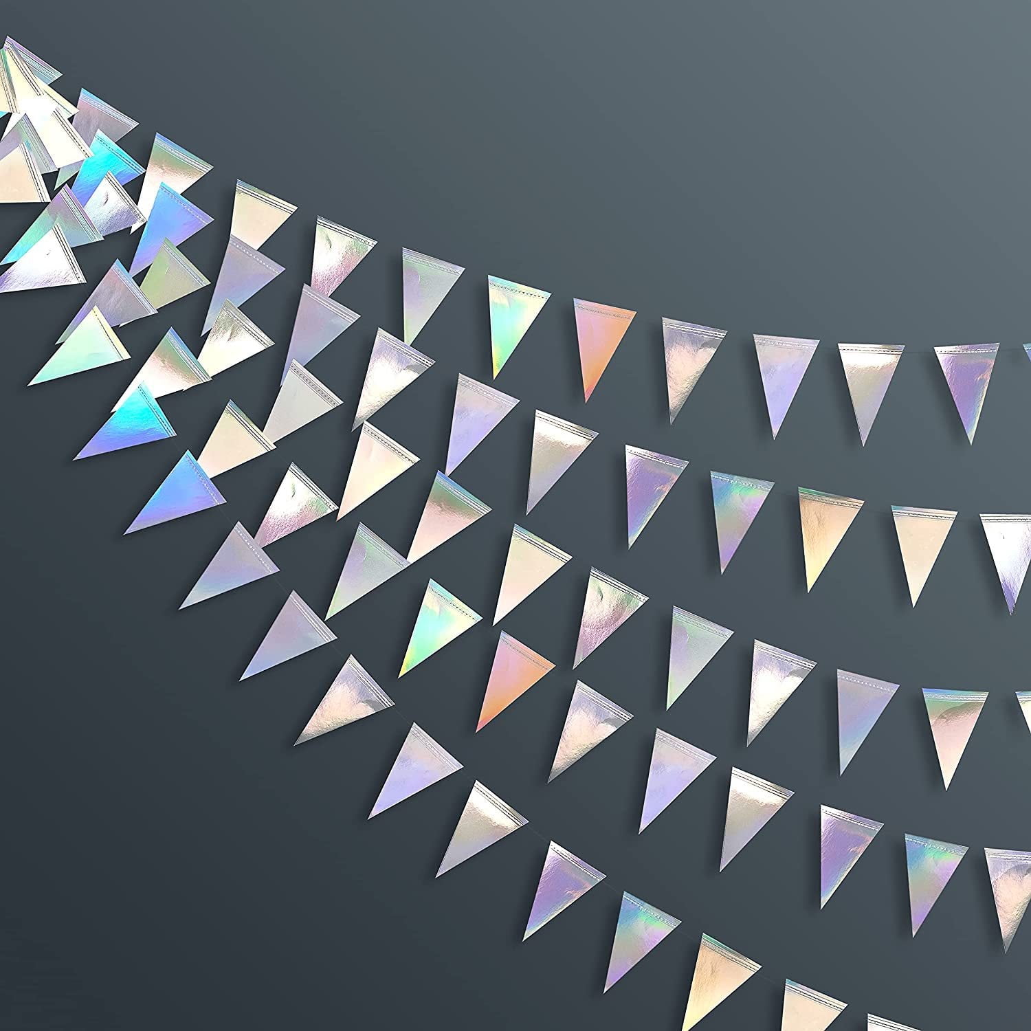 39FT Iridescent Holographic Hanging Triangle Pennant Banner, Flag ...