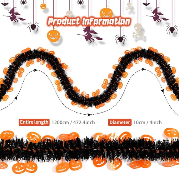 39Ft Orange Pumpkin Rattan Garland Fall Decorations for Home Spooky ...