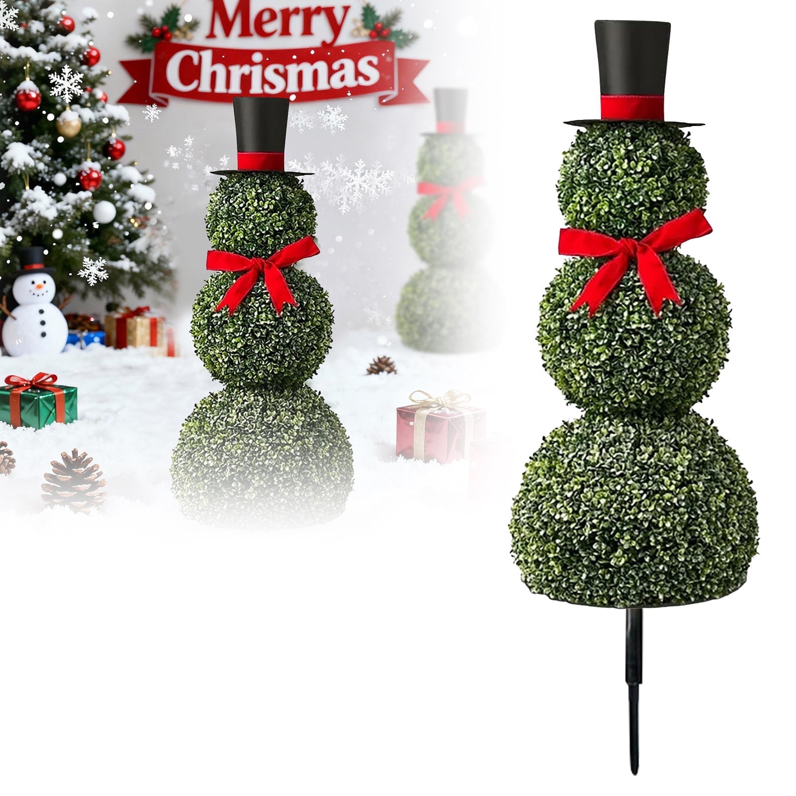 39Inch Outdoor Christmas Snowman with Artificial Greenery - All-Weather ...