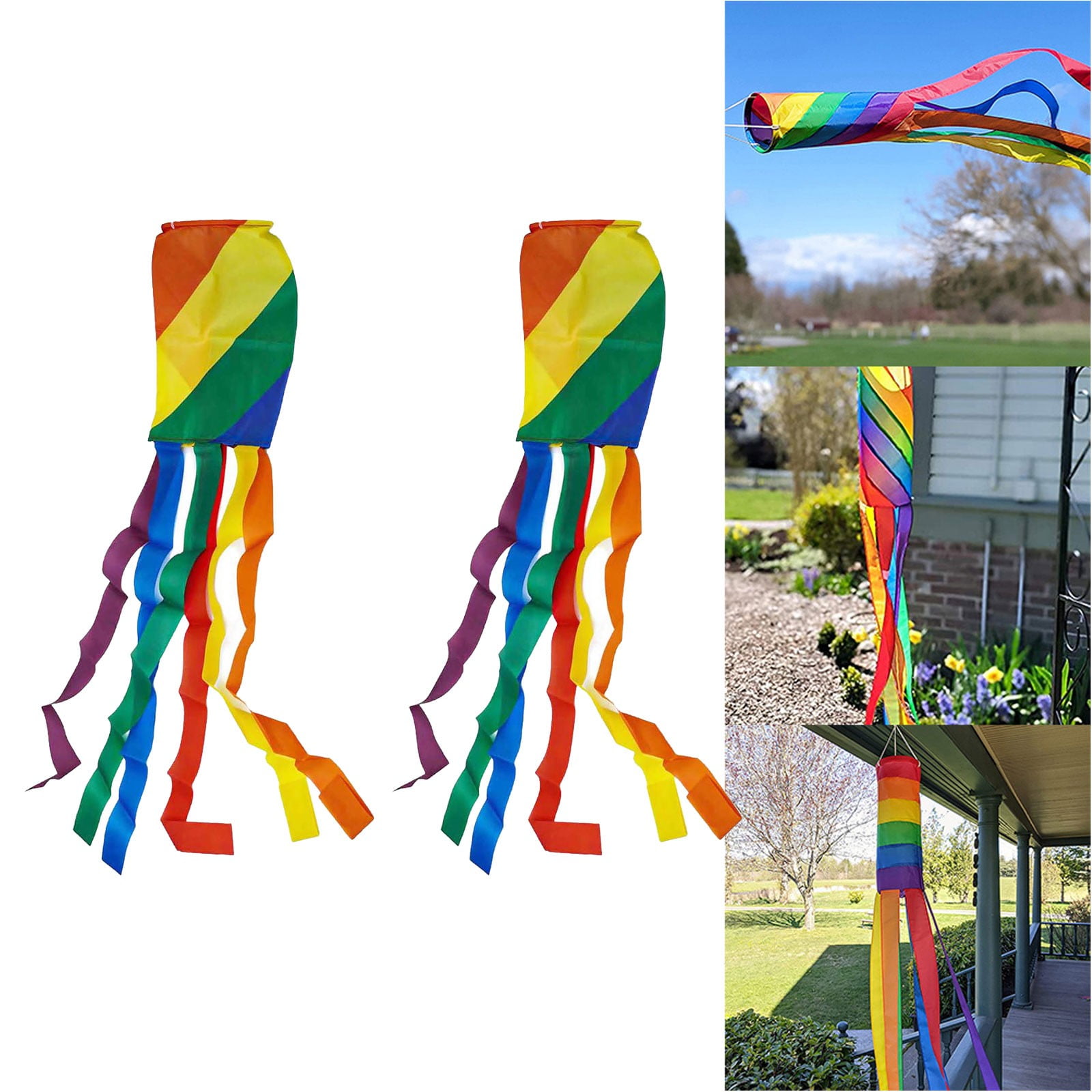 39Inch Rainbow Column Windsock Flag Colorful Outdoor Hanging Decoration ...
