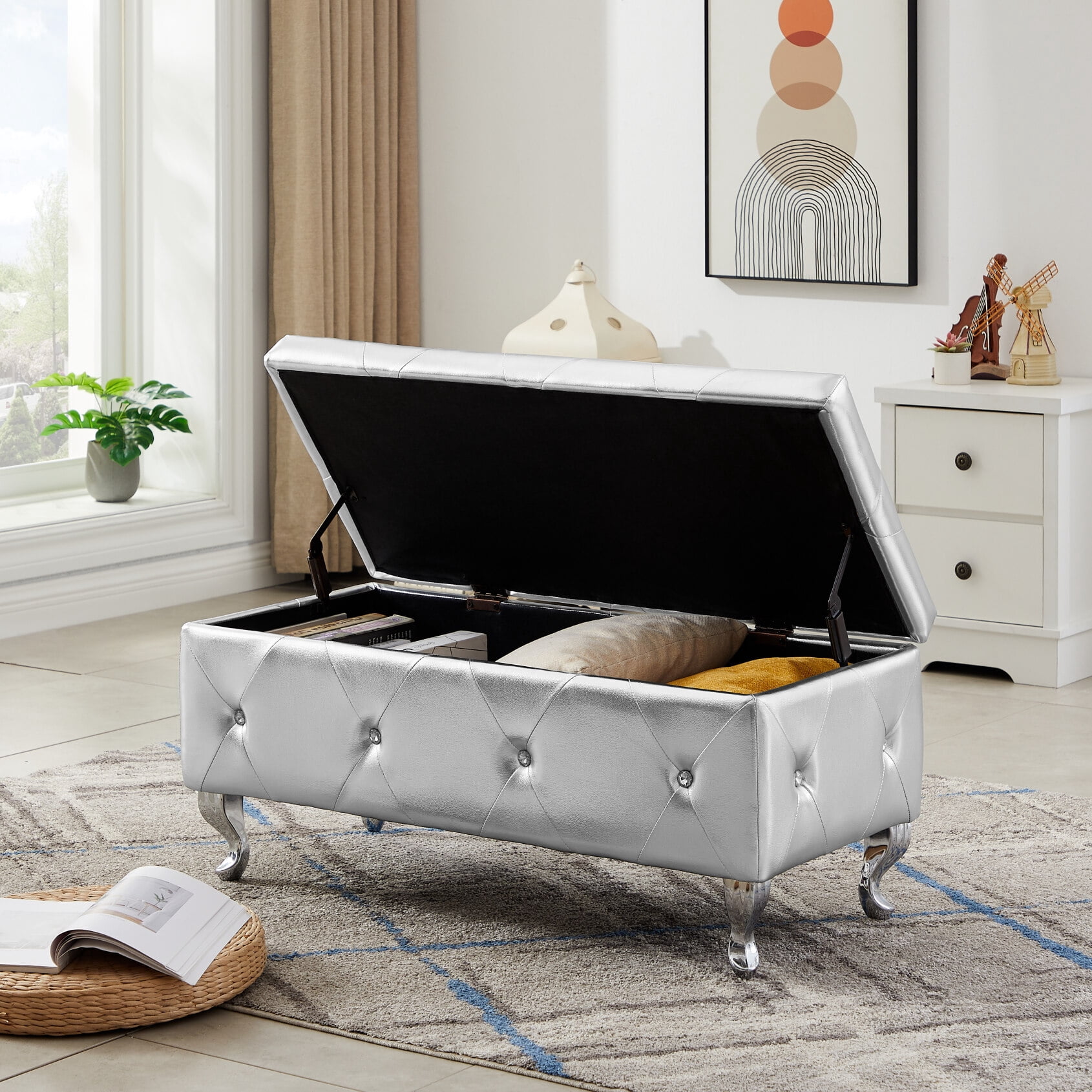 39Inch Storage Ottoman Bench, Storage Chest with Padded Seat, End of ...