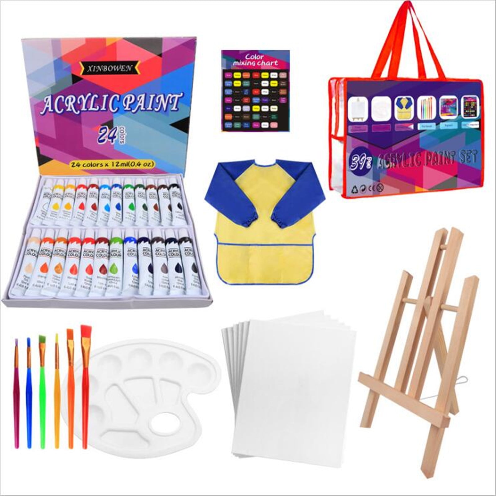 39Pc Acrlic Paint Pigment set Contains paintbrush, easel,, drawing ...