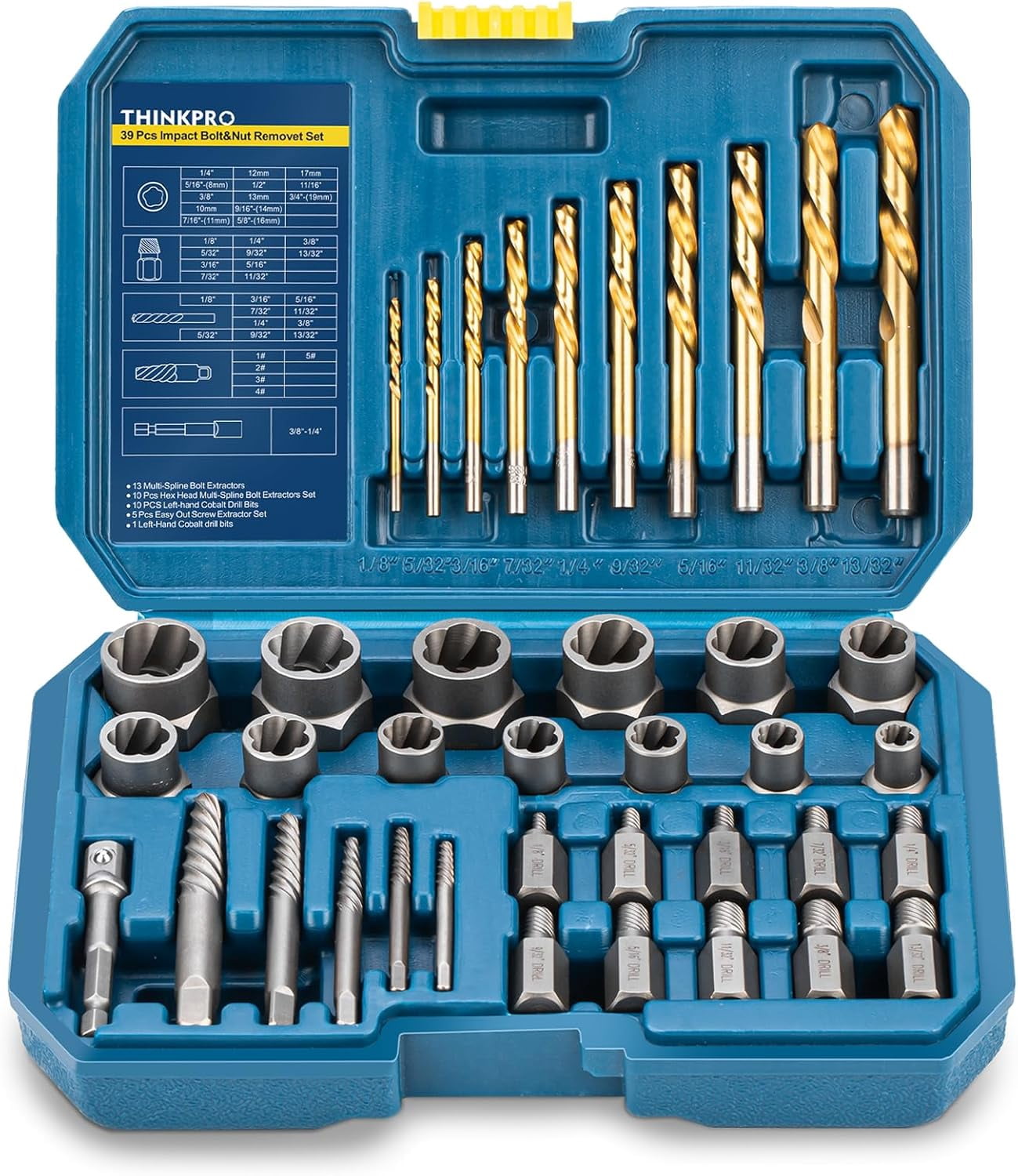 39Pcs Bolt Extractor Set and Drill Bit Kit,Multi-Spline Screw ...