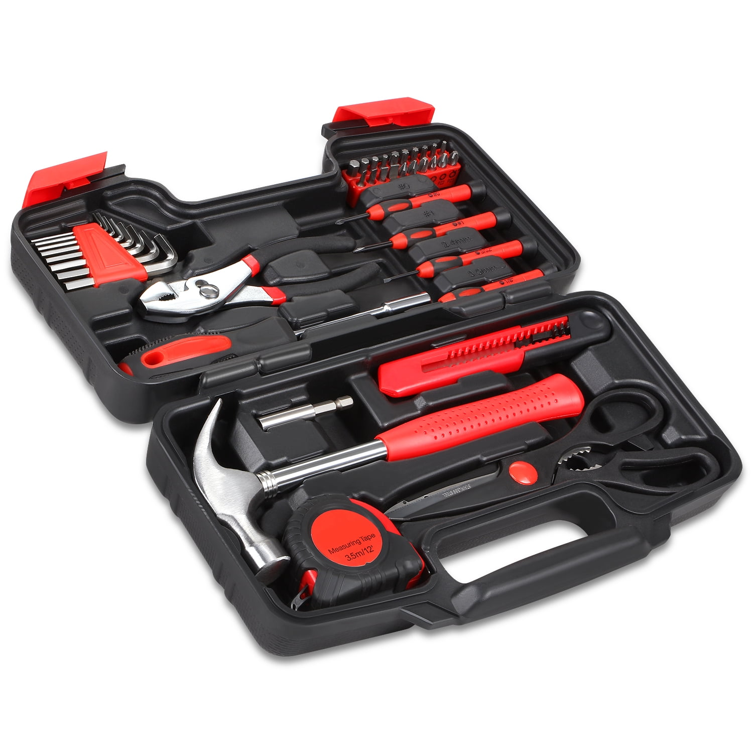 39Pcs Home Repair Hand Tool Set Toolbox Bit Drive Plier Hammer Scissor ...