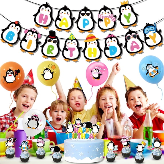 39Pcs/set Penguins HAPPY BIRTHDAY Banner, Kids Theme Birthday Party ...