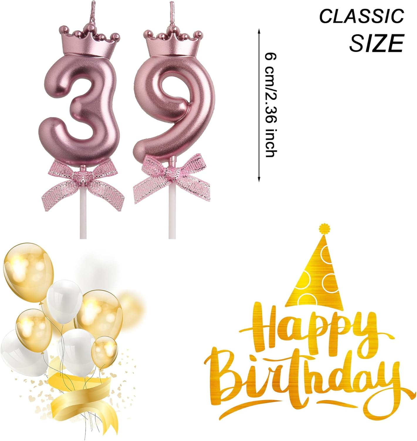 39Th 93Rd Birthday Candles, Rose Gold 93 39 Year Old Cake Topper Number ...