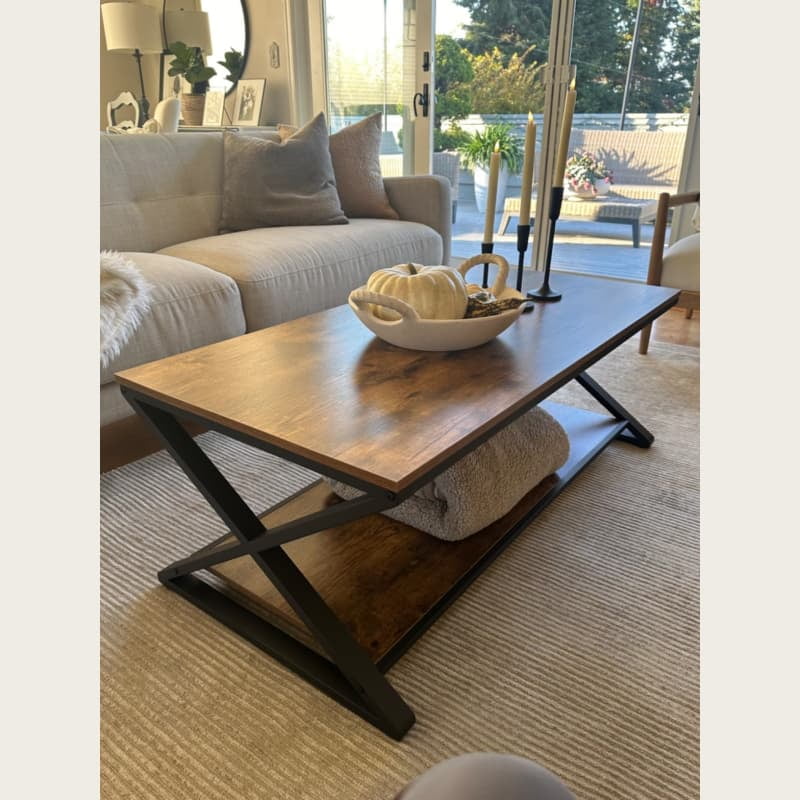 39in Rustic Brown Coffee Table, Modern Minimalist Living Room Table ...