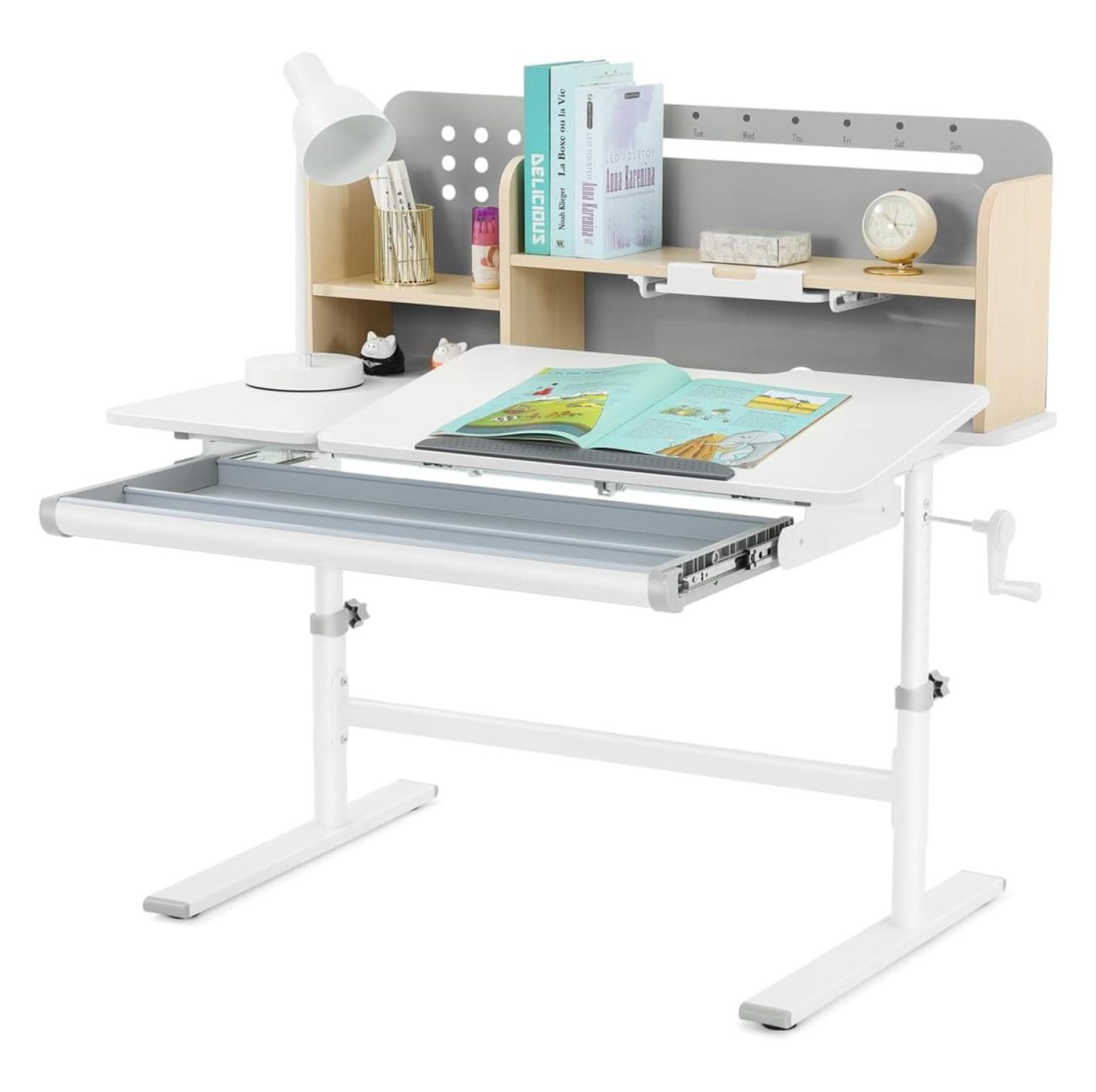 39in Wide Adjustable Height Kids Desk with Tilting Desktop, Steel Frame ...