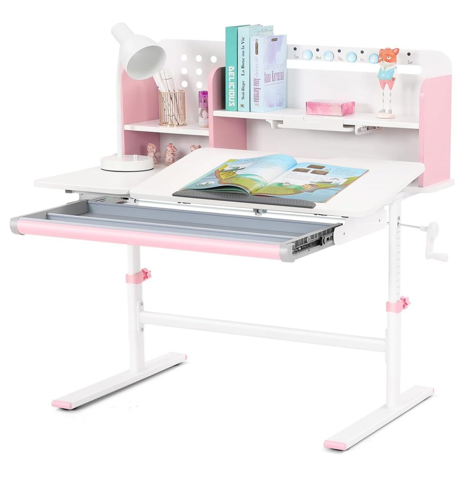 39in Wide Adjustable Height Kids Desk with Tilting Desktop, Steel Frame ...