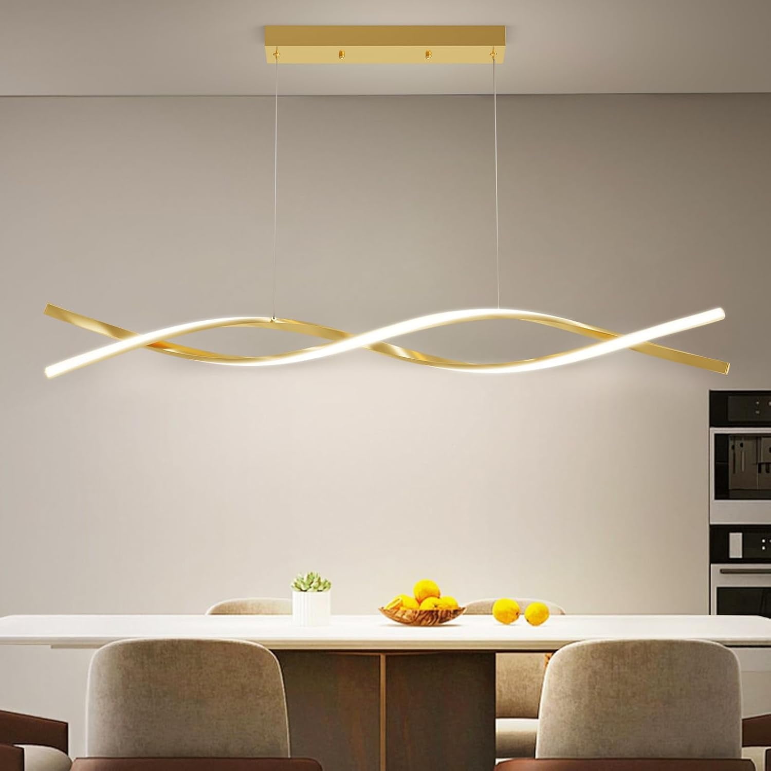 39inch Gold Chandelier, Modern Ceiling Wave Pendant Light Fixtures ...