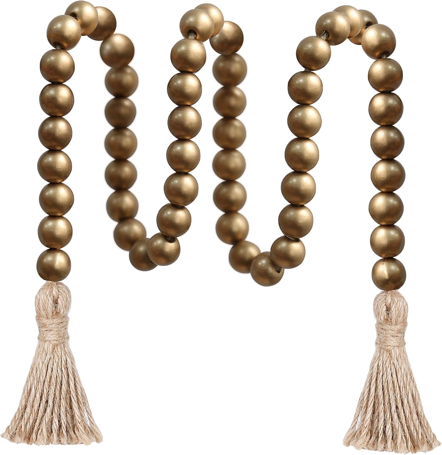 39inch Wood Bead Garland Farmhouse with Tassels, Prayer Beads Garland ...
