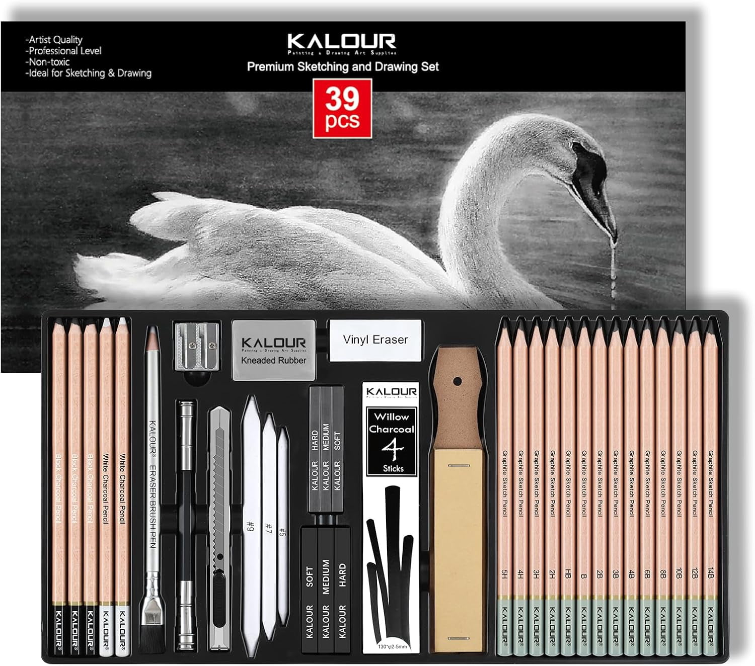 39pcs Drawing Pencil Set, Professional Sketch Pencils (5H-14B), Black ...