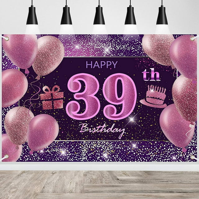 39th Birthday Decorations for Girls Happy Birthday Banner Pink ...