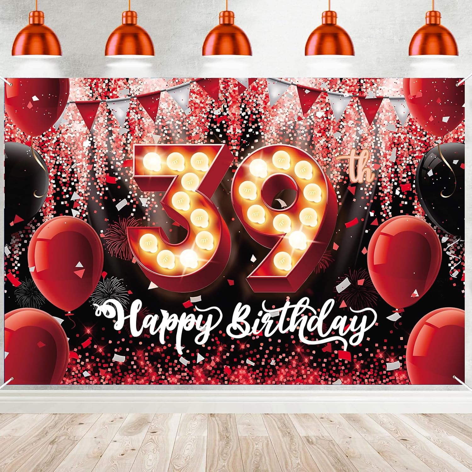 39th Happy Birthday Banner Red Sequin Balloon Banner Backdrop for Man ...