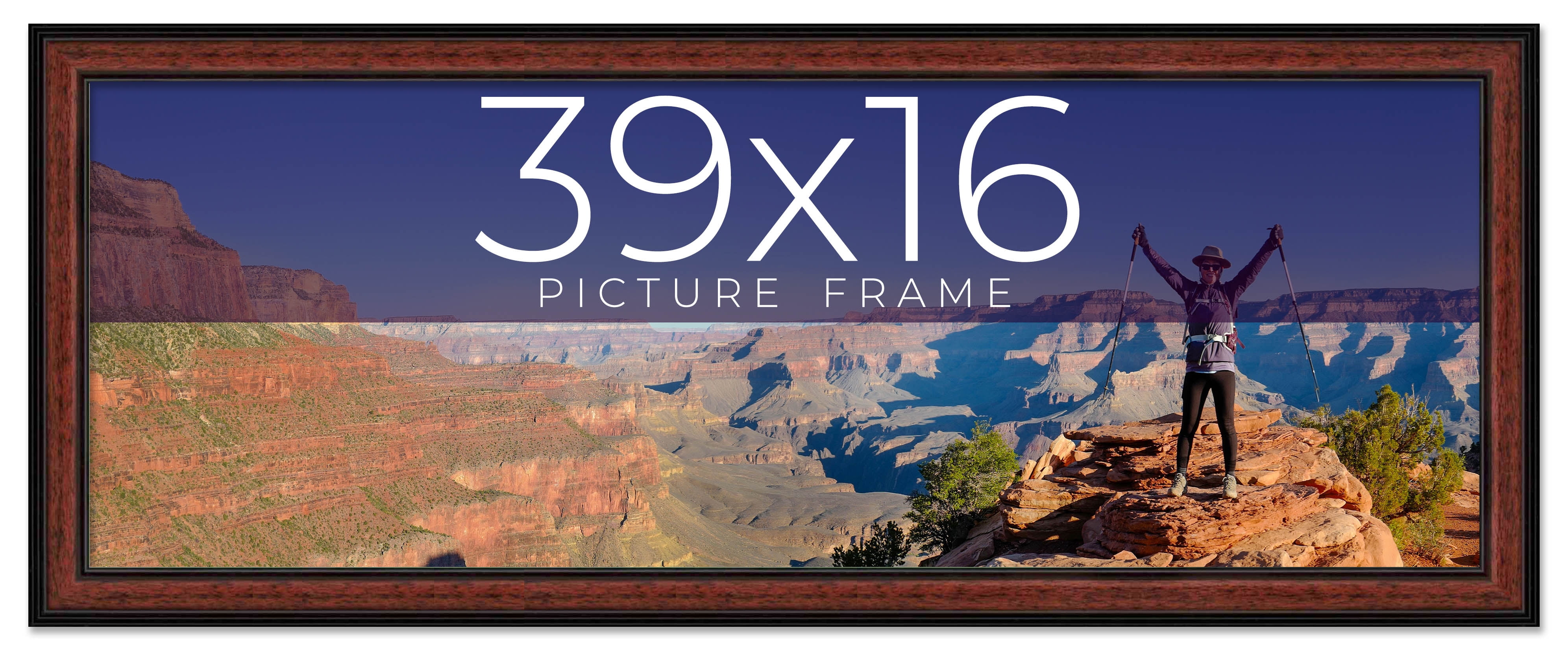 39x16 Frame Executive Brown Round Mahogany Finish Solid Wood Picture ...