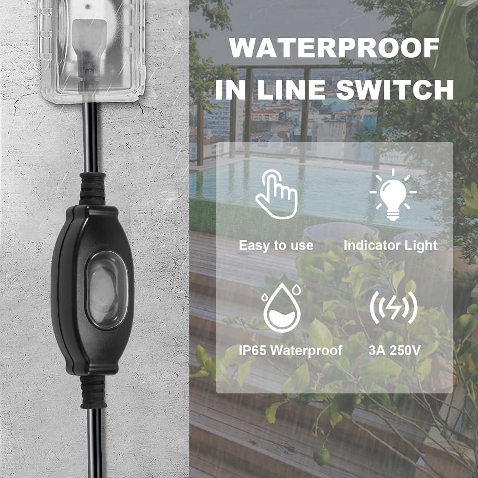 3A 250V 8mm Waterproof in Line Switch Cord IP65 Round Wire Silver ...