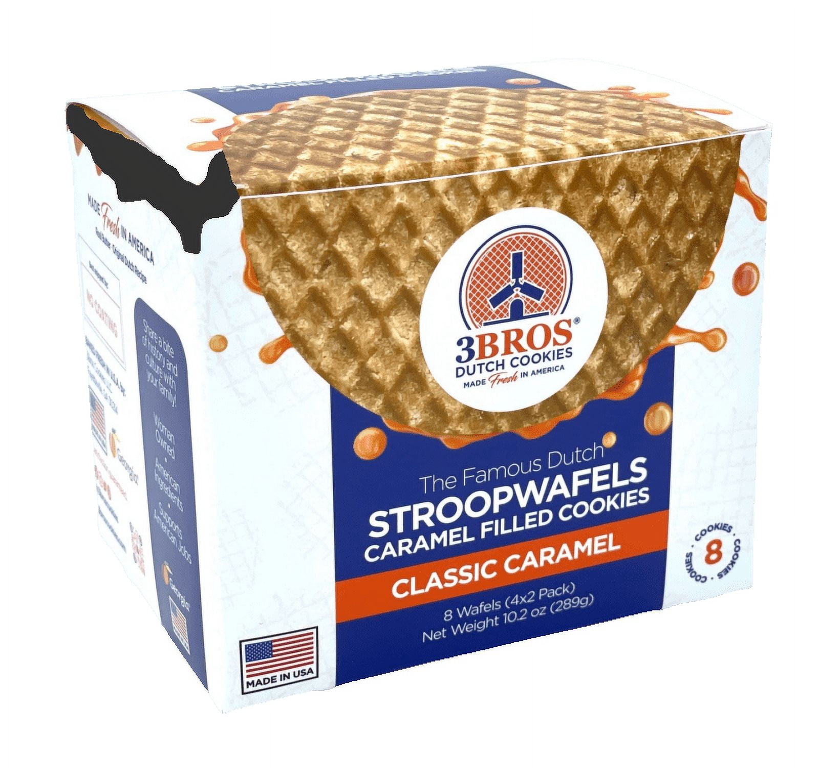3Bros Dutch Stroopwafel - Classic Caramel Filled Cookies, Pack of 8 ...