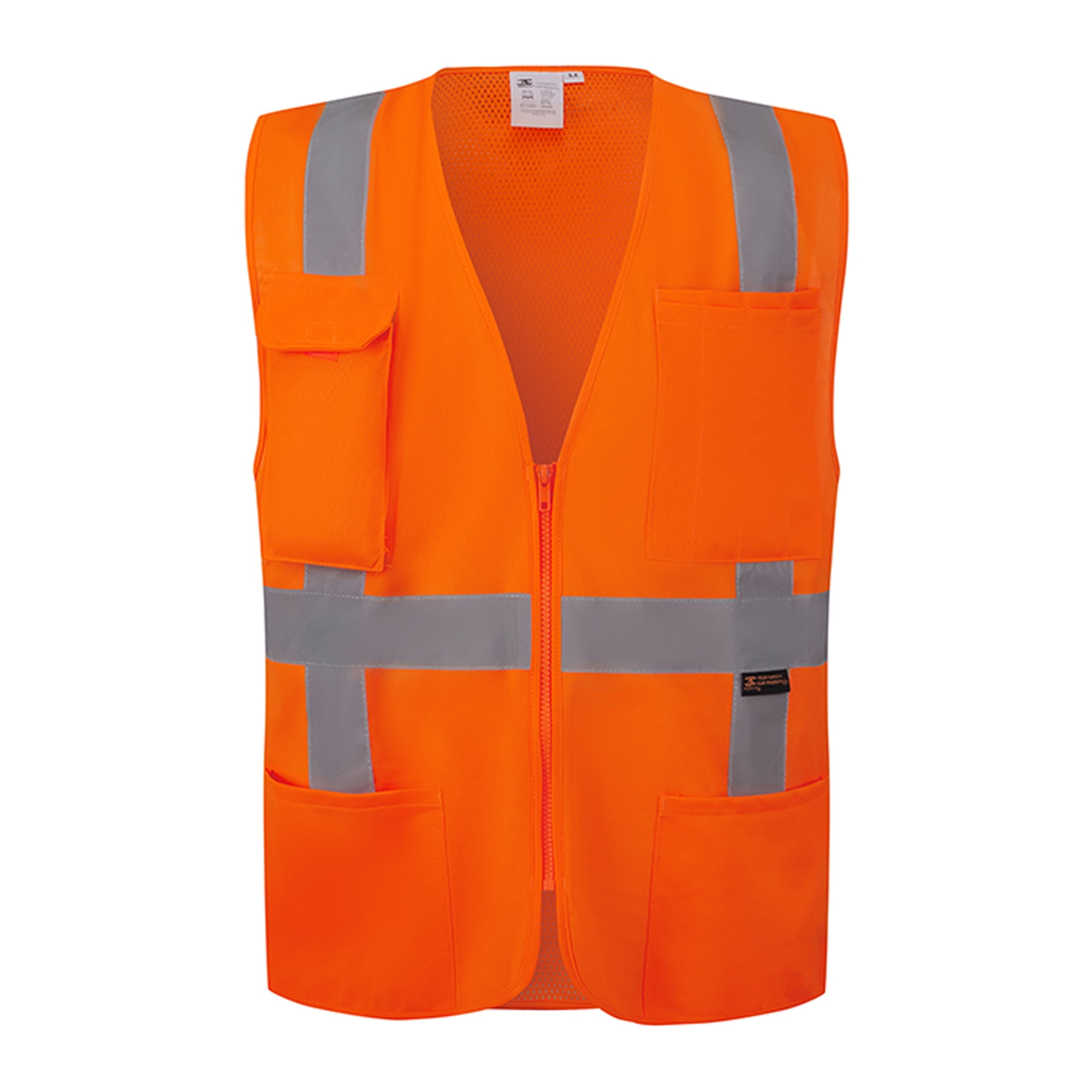 3C Products ANSI/ISEA 107-2020 Class 2 Neon Orange Ultra Soft Mesh Surveyor Safety Vest w/ Multi ...