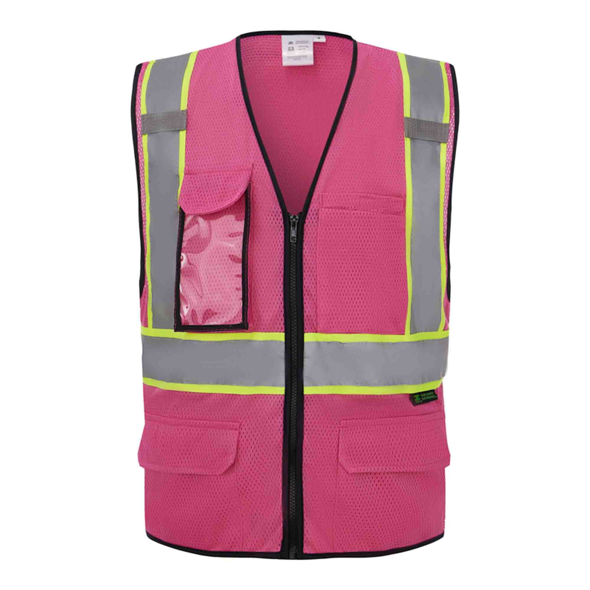 3C Products Safety Pink Mesh Surveyor Vest, Multi-Pockets, Mic Tabs, L ...