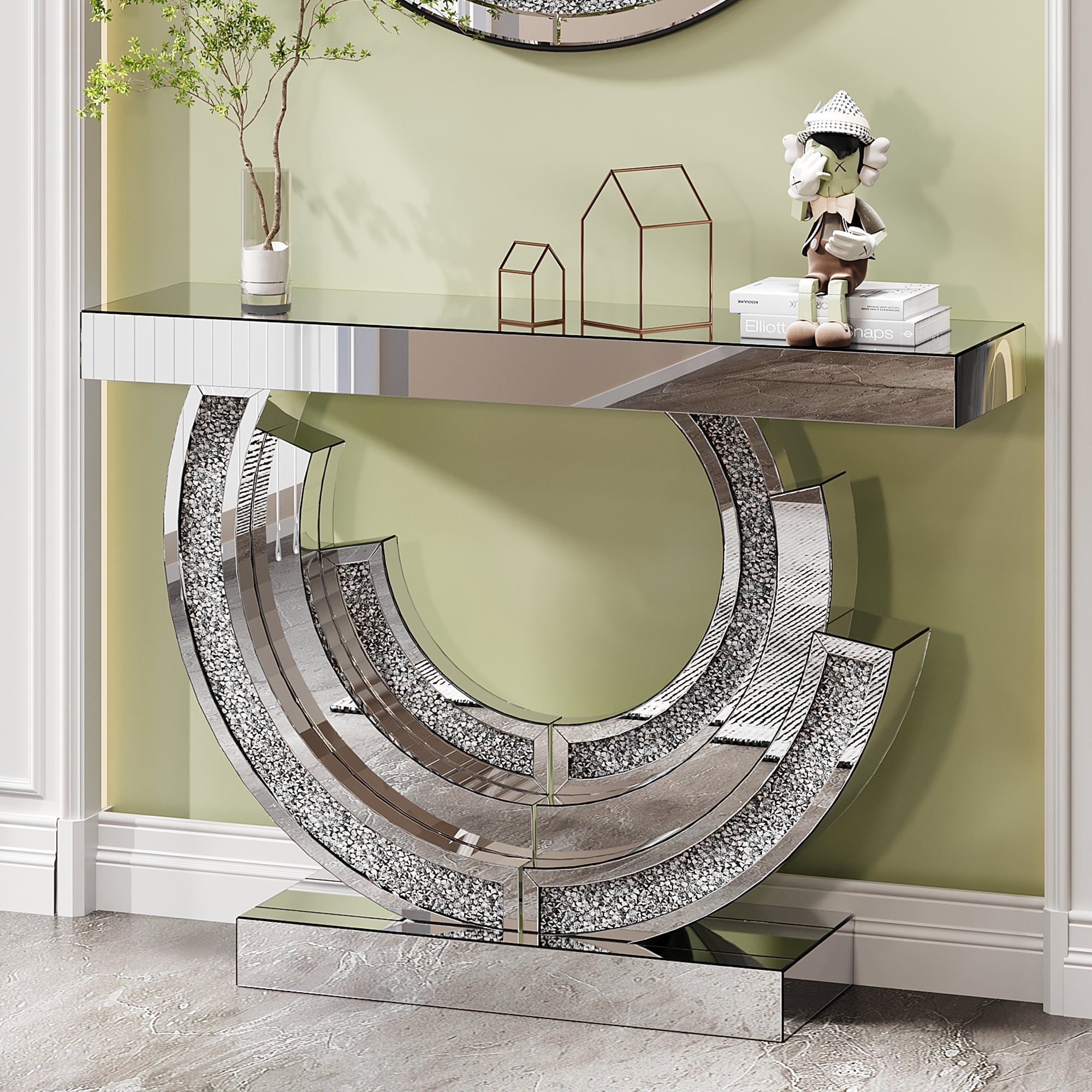 3C Shape Crushed Diamond Hallway Table - Mirrored Console Living Room ...
