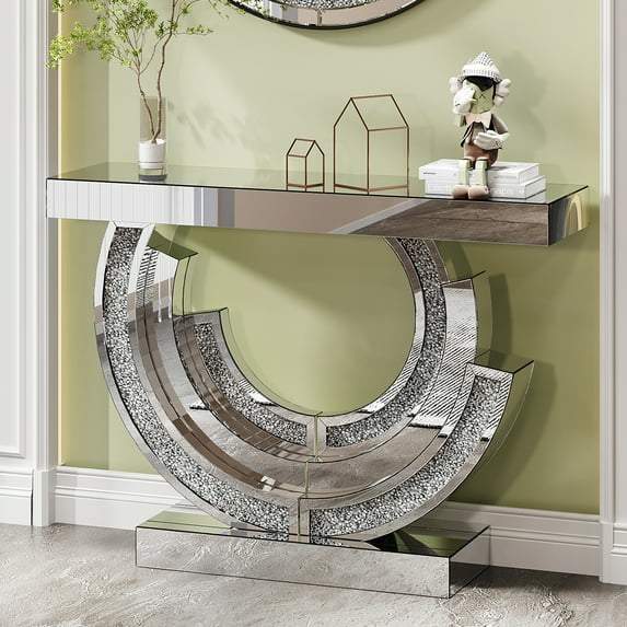 3C Shaped Crushed Diamond Hallway Table For Hotel Mirrored Centre ...