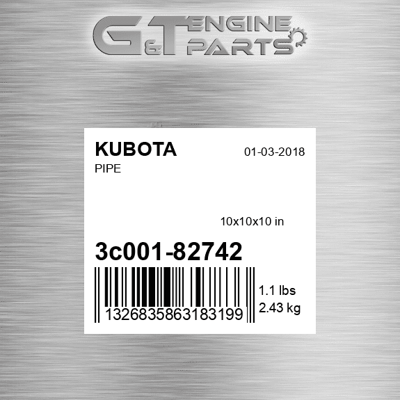 3C001-82742 PIPE fits KUBOTA (New OEM) - Walmart.com