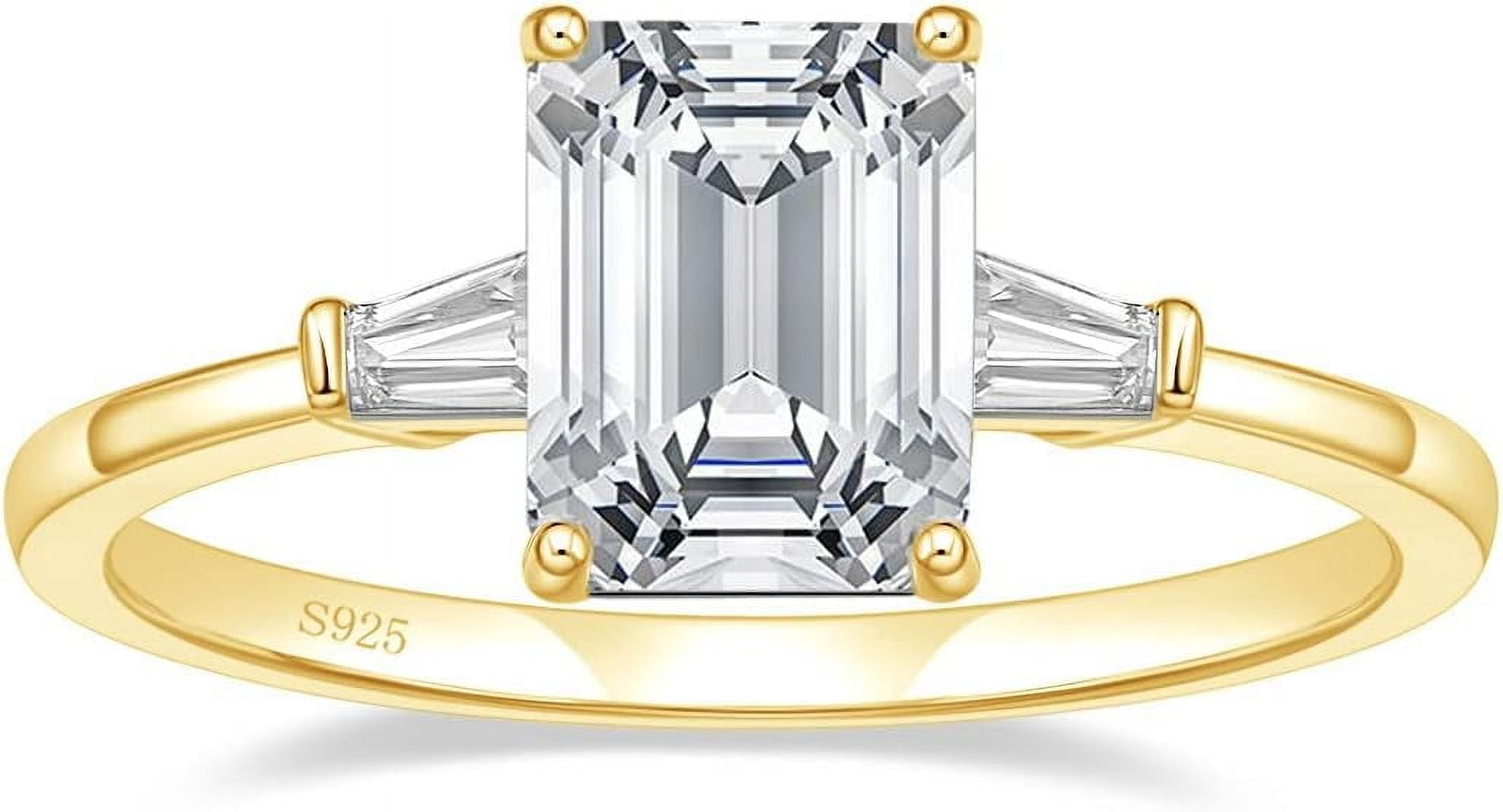3CT 925 Sterling Silver Engagement Rings 3-Stone Emerald Cut Cubic Zirconia CZ Wedding Promise ...