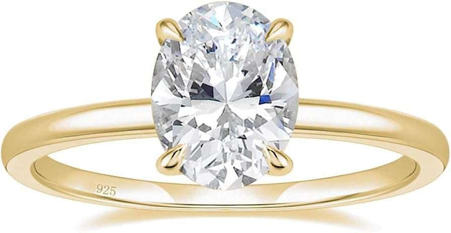 3CT 925 Sterling Silver Engagement Rings Oval Cut Solitaire Cubic ...