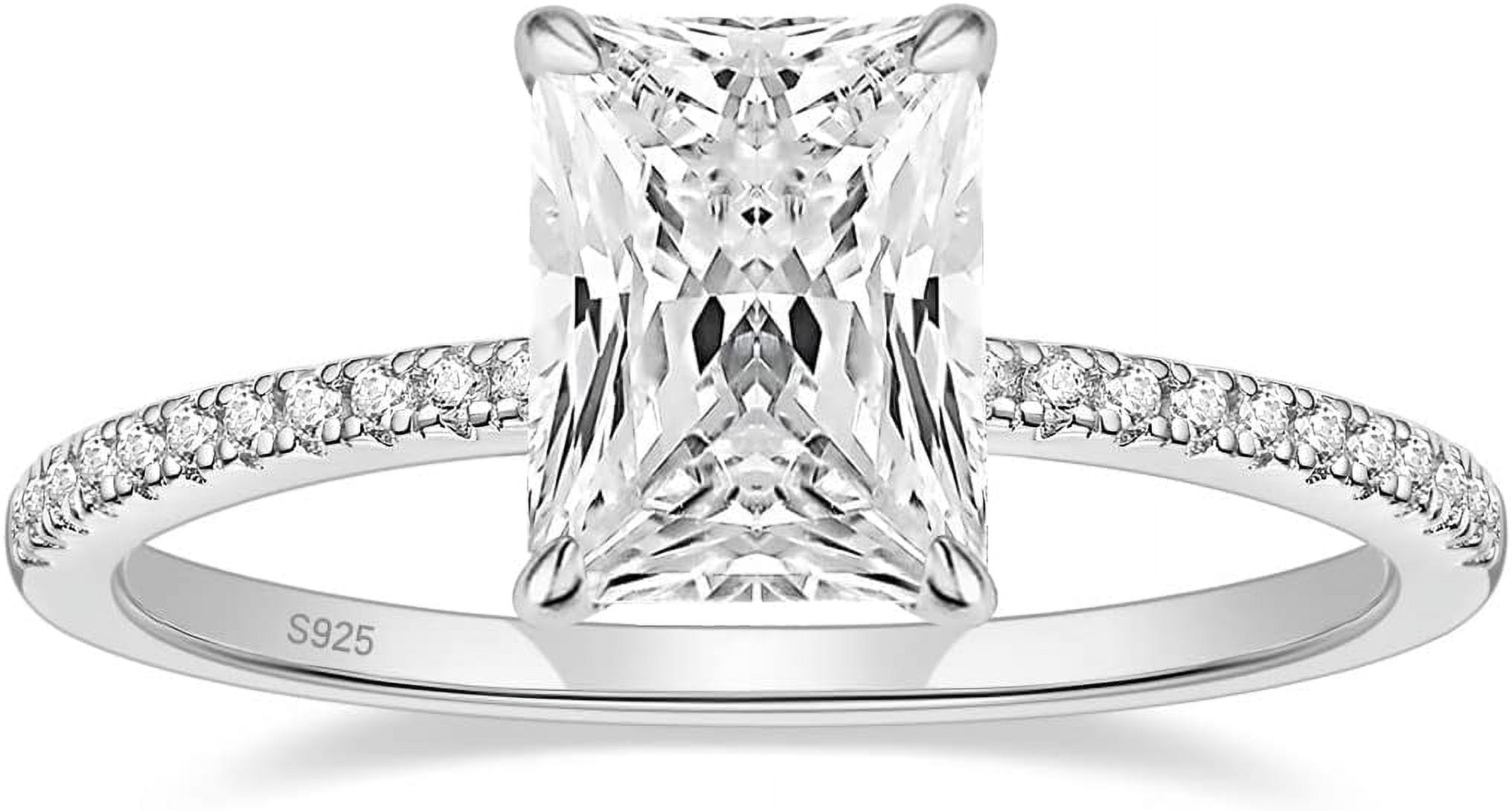 3CT 925 Sterling Silver Engagement Rings Radiant Cut Solitaire Cubic Zirconia CZ Wedding Promise ...