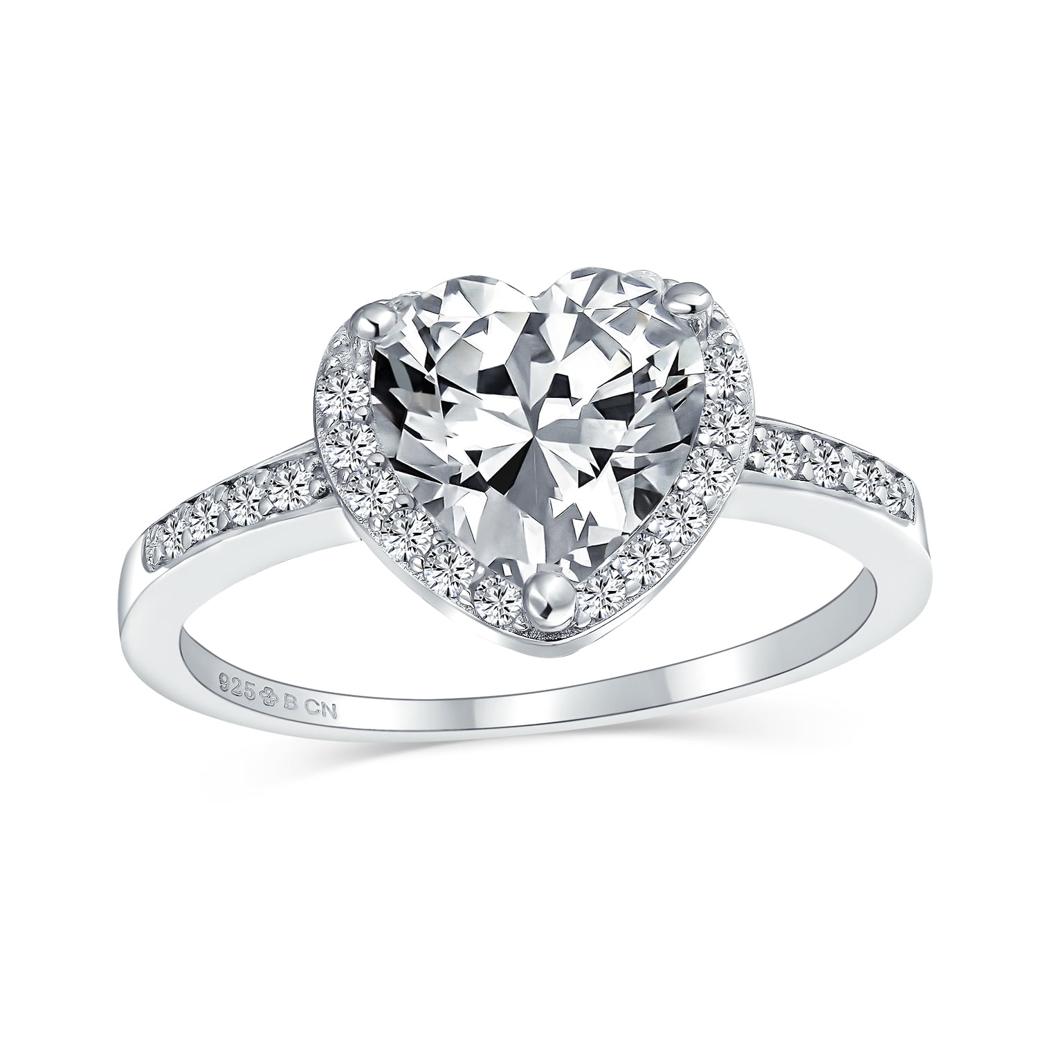 3CT .925Sterling Silver AAA CZ Halo Pave Band Heart Engagement Ring - Walmart.com
